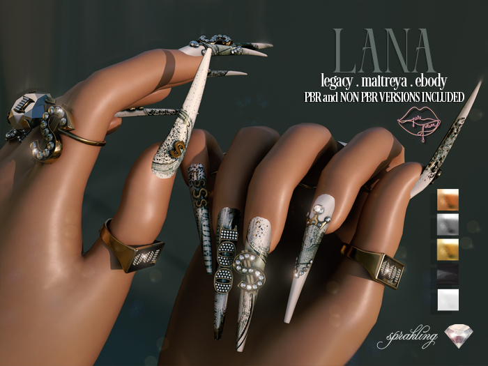 Second Life Marketplace - NEW 2025 – Pure Poison – Lana Nails and Rings with animated diamonds ...